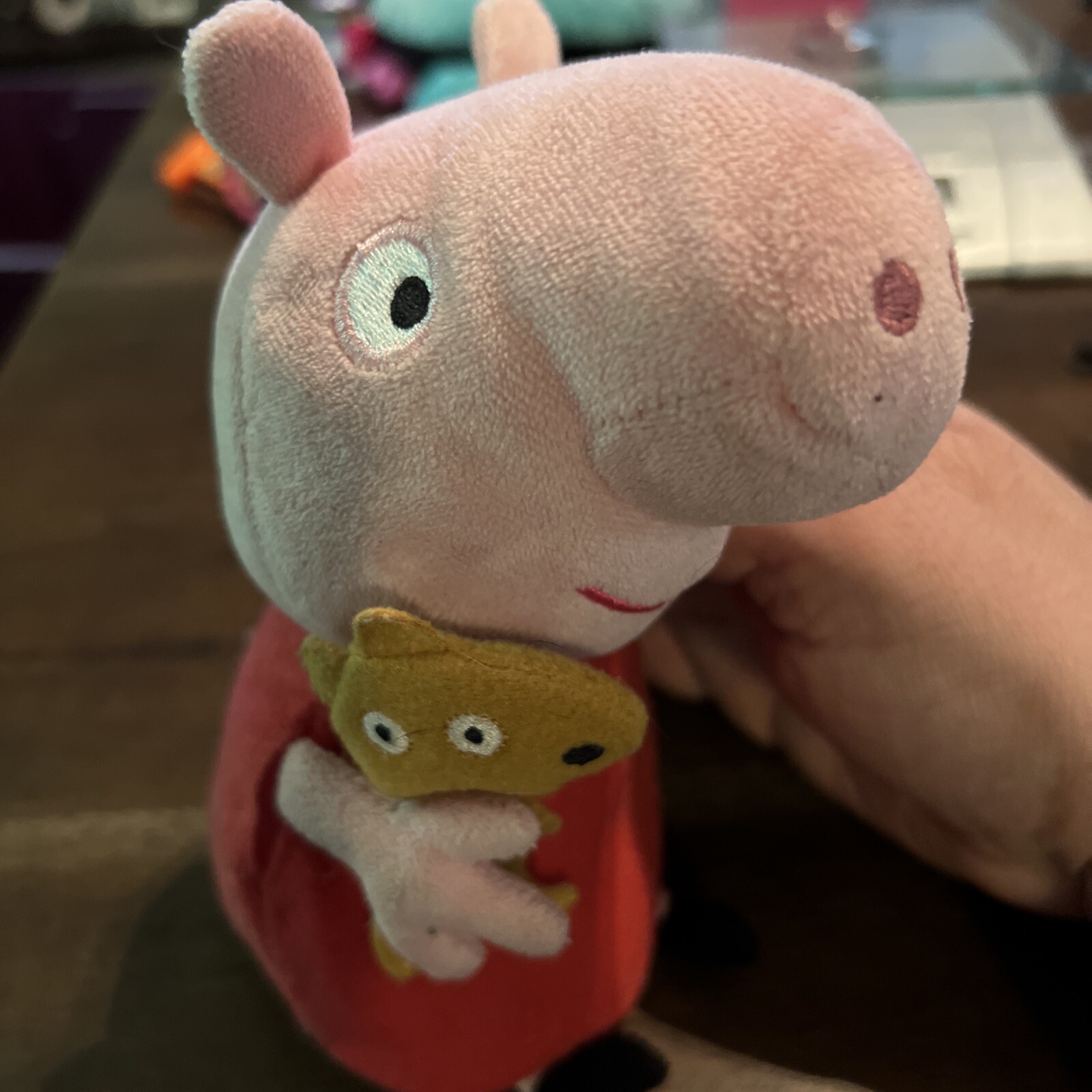 TY Beanie Baby “PEPPA PIG” Plush Animal Stuffed Toy Holding Teddy Bear ...