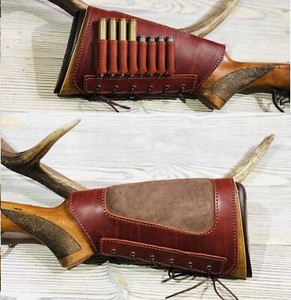Hunting Real Leather Rifle Ammo Cartridge Buttstock Holder Cover Cheek ...