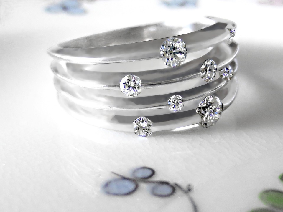 Super Sparkly Multi DIAMONDS Open Band RING L.I.D. White Gold 14k 8 1/4 ...