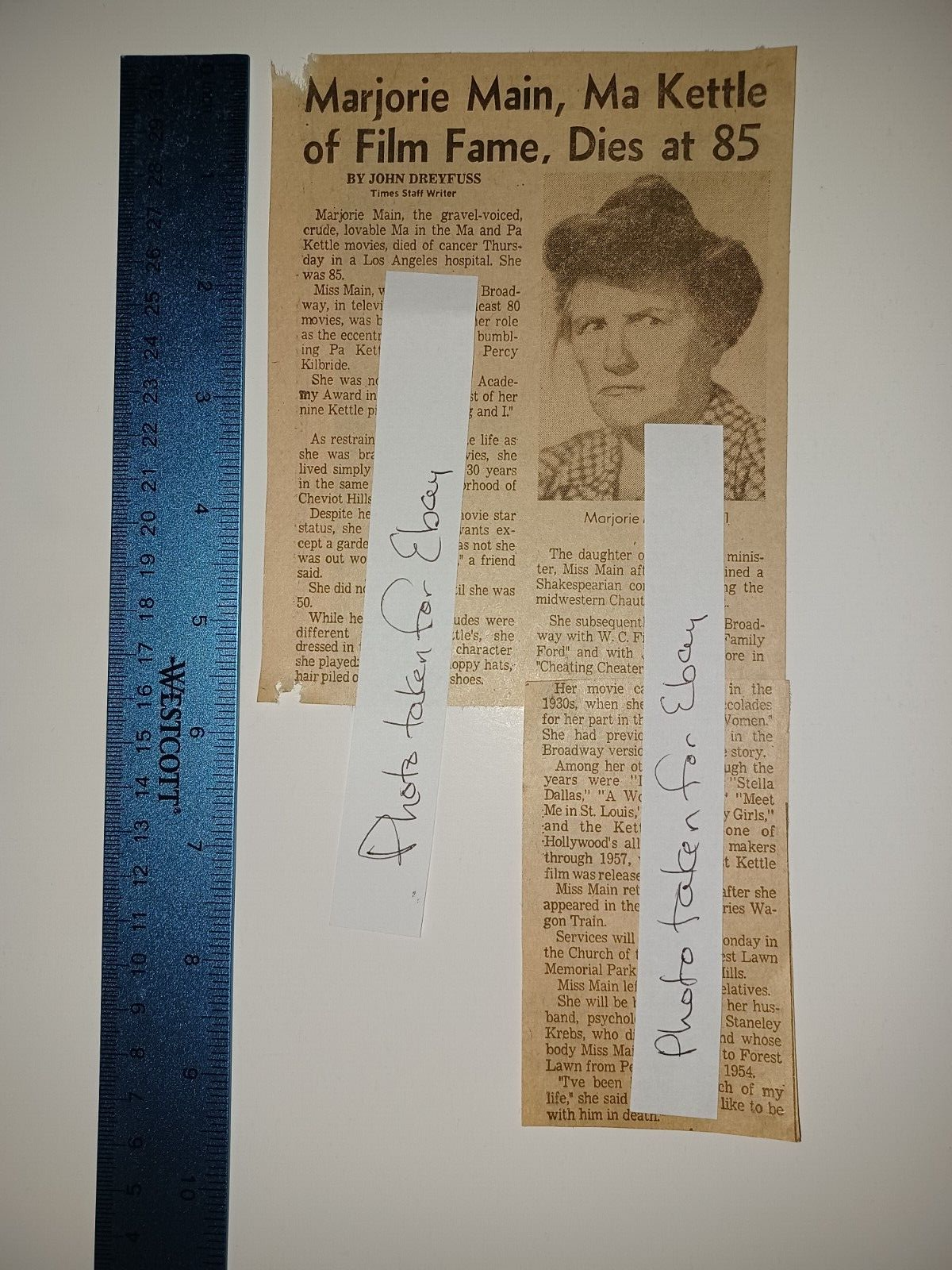Original Marjorie Main Ma & Pa Kettle Obituary Hollywood Newspaper ...