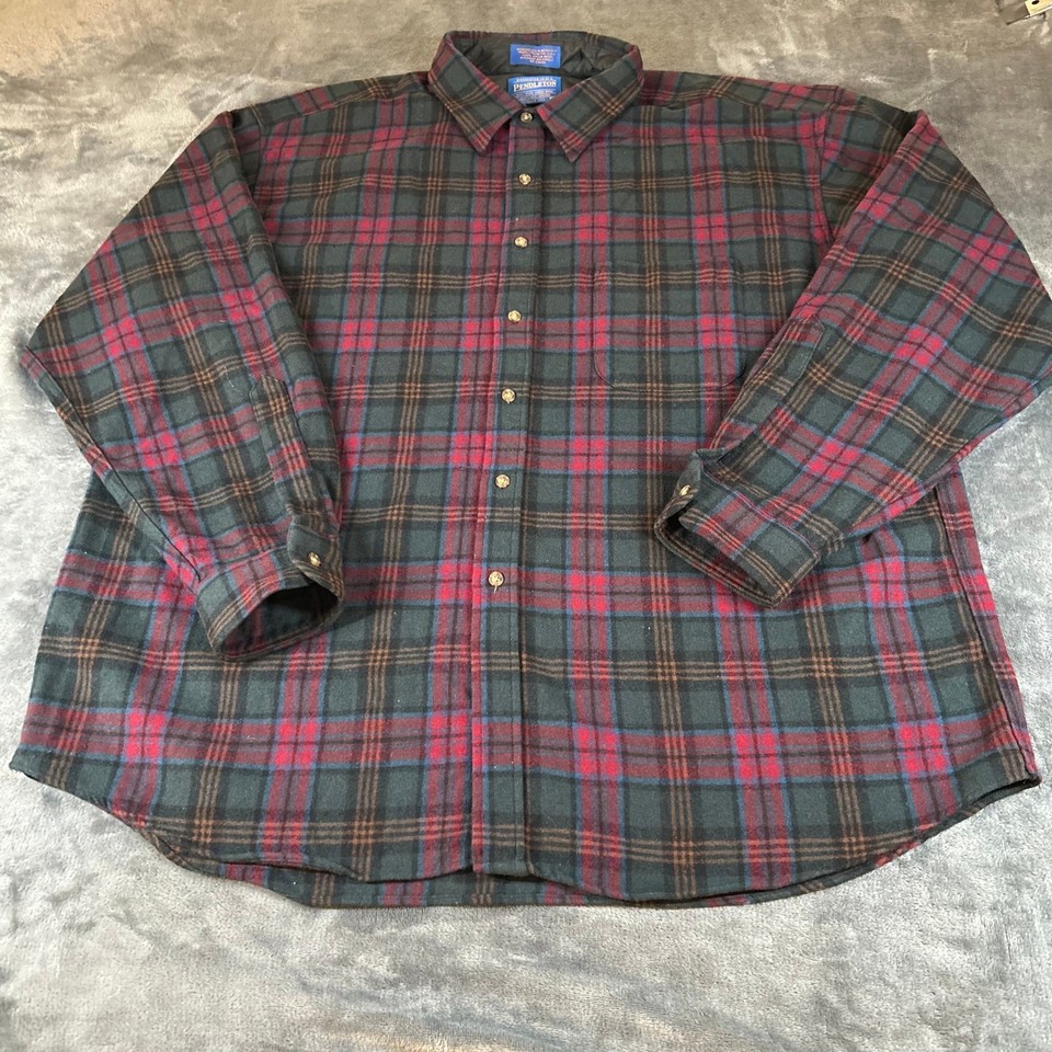 Pendleton Flannel Shirt Mens XXL 2XL Plaid Button Up Long Sleeve 100% Wool | eBay