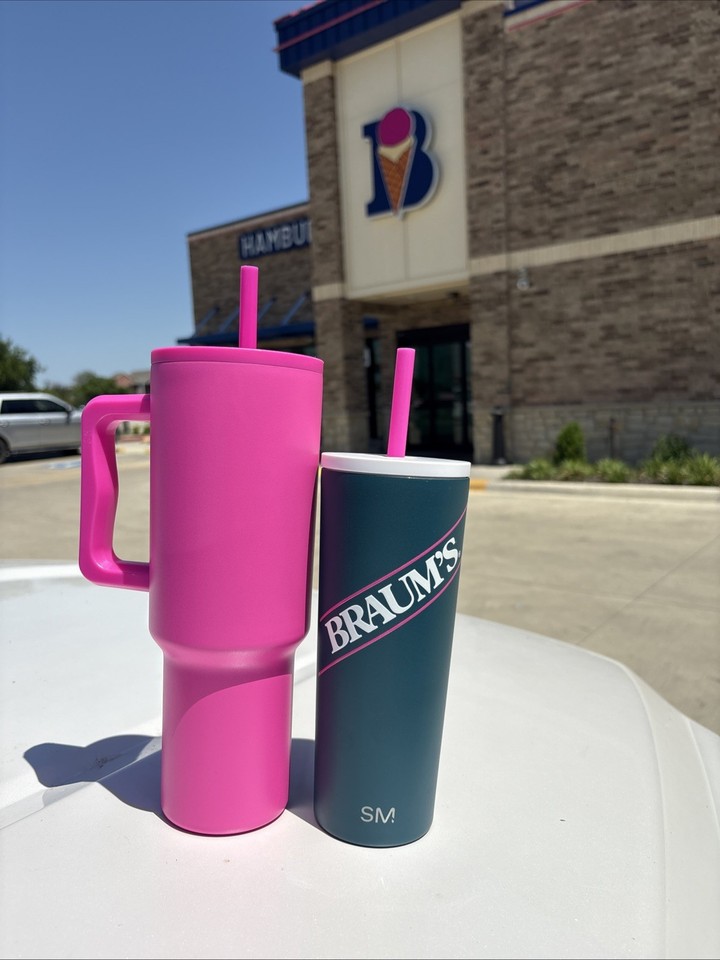 Simple Modern BRAUM'S Tumblers~Lot of 2~40 oz Pink AND 24 oz Green~NEW ...