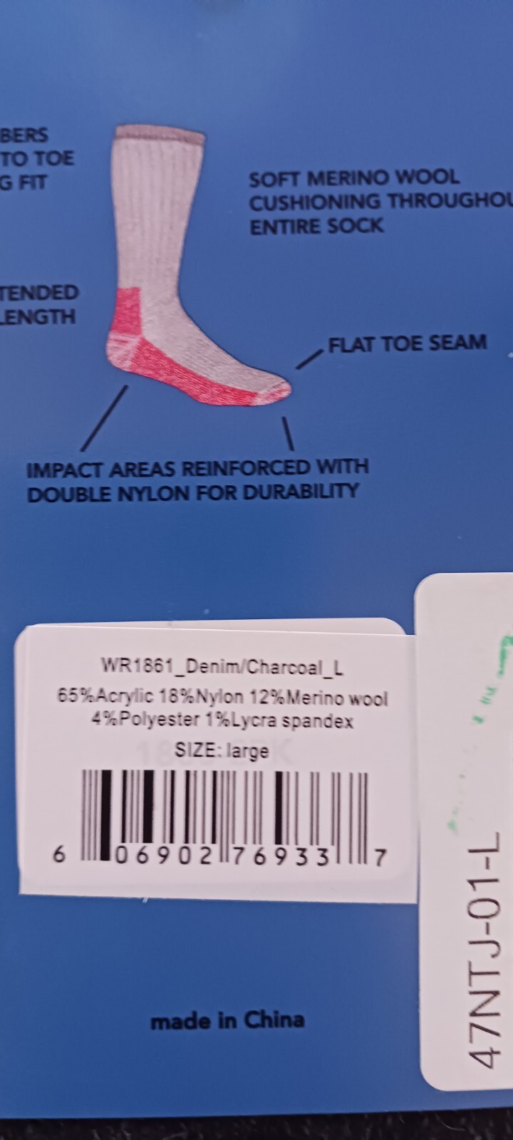 Woolrich socks unisex LG Large L Hike merino wool men women Blue 2 ...