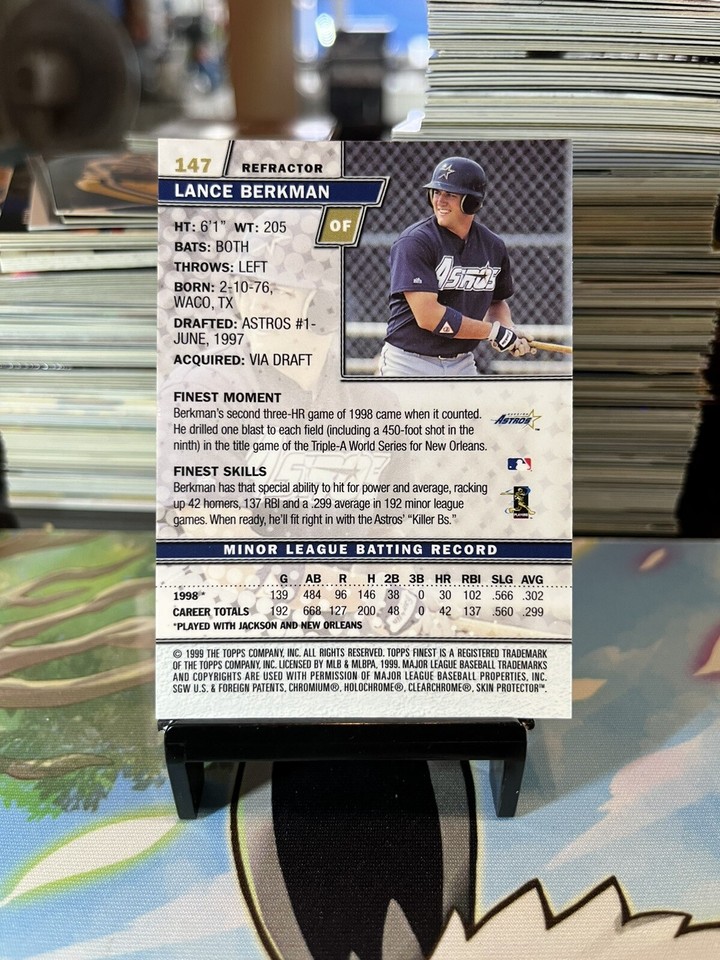 1999 Lance Berkman Topps Finest Refractor Rookie RC Card #147 Astros | eBay