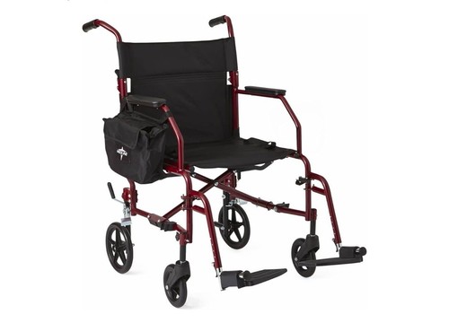 Medline Lightweight Transport Wheelchair for Adults, Foldable Red NEW ...