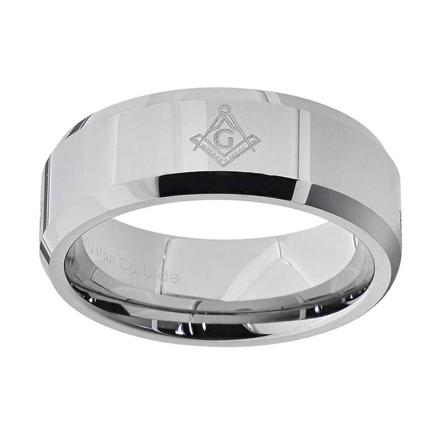 8mm Tungsten Carbide Men Wedding Ring Band Masonic Freemason Bevel Edge ...