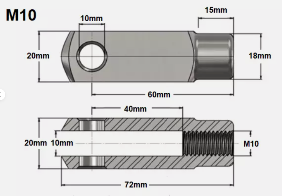 Clevis Fork End Long M10 Spring Pin, M10x1.5mm Female R/H Thread. Pack ...