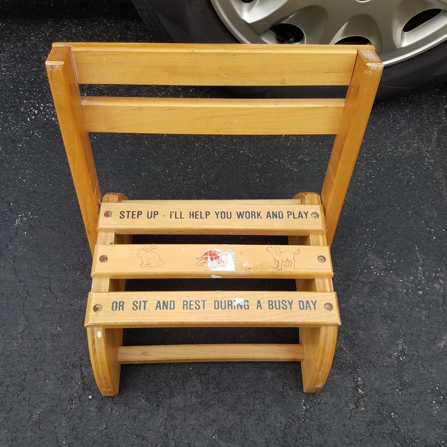 Vintage Child's Wooden Folding Step Stool Chair Combination Terrific ...
