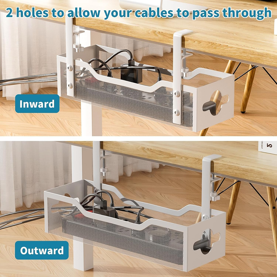 Under Desk Cable Management Tray No Drill, Metal Mesh Cable Organizer ...