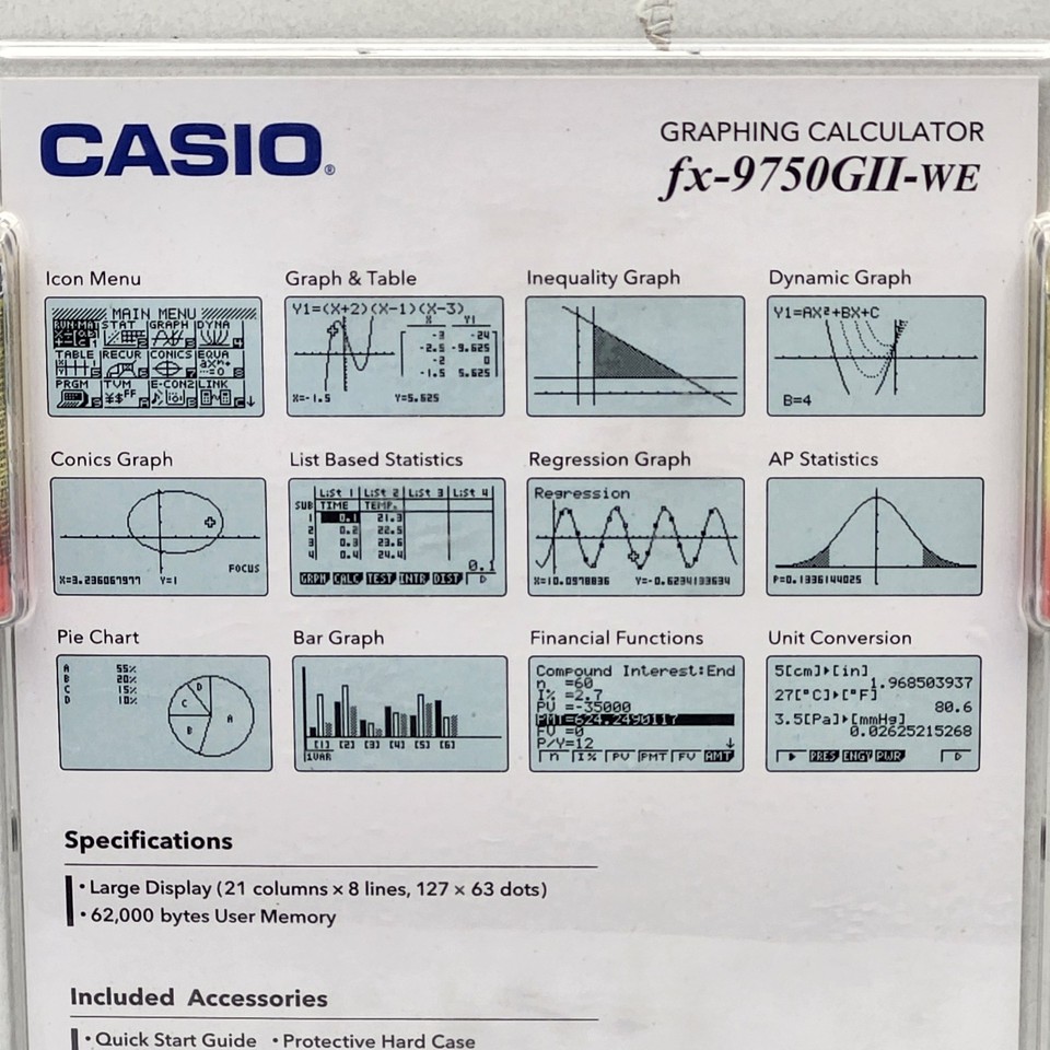 Casio FX-9750GII-WE Graphing Calculator Calculus Algebra SAT Chemistry ...