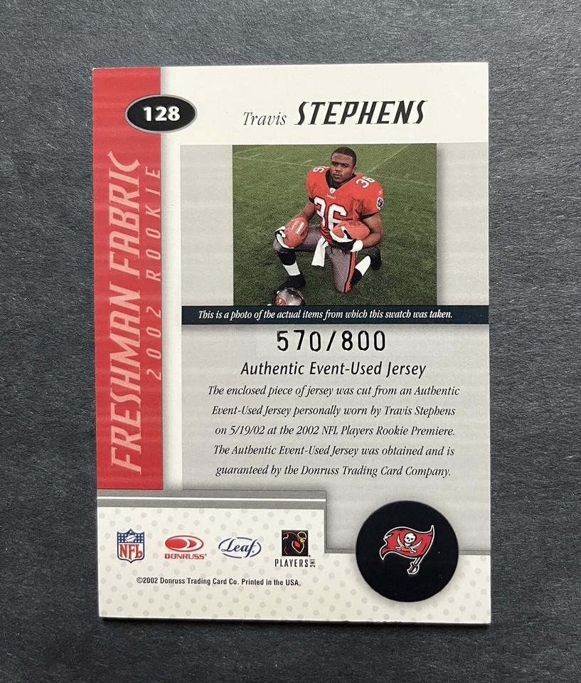 2002 Leaf Certified Freshman Fabric /800 Travis Stephens #128 Rookie RC ...
