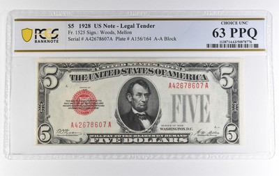 1928 $5 US Legal Tender Fr#1525 Choice Unc 63 PPQ PCGS *3862 | eBay