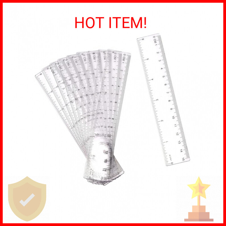AIEX 10 PACK Clear Plastic Ruler 15cm 6 Inch Straight Ruler Transparent ...