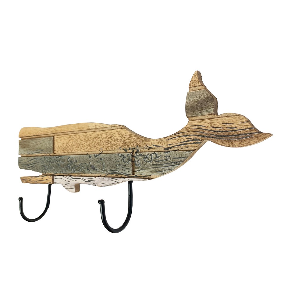 Wooden Whale Shaped Wall Mounted Hanger Rustic Hanging Whale Keys Hooks ...