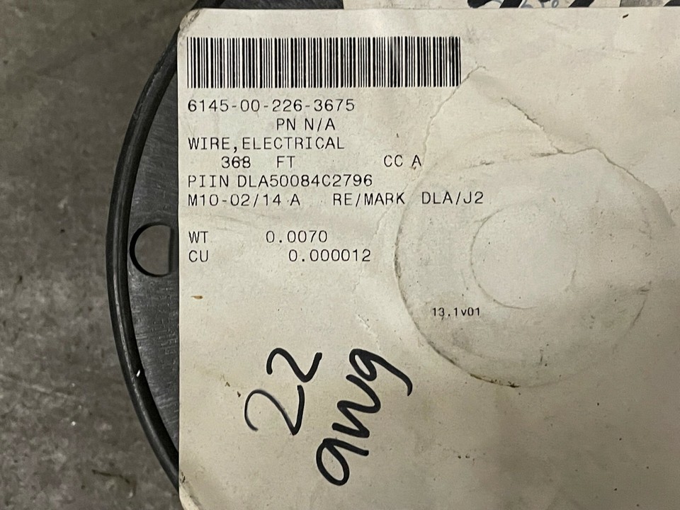 368ft Rockwell Collins NEMA-HP3 Electrical Wire NSN: 6145-00-226-3675 ...