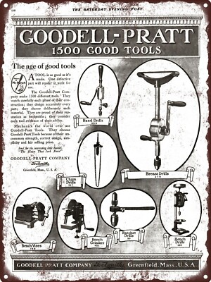 1919 GOODELL PRATT Tools Hand Vise Bench Ratchet Drill Metal Sign 9x12 ...