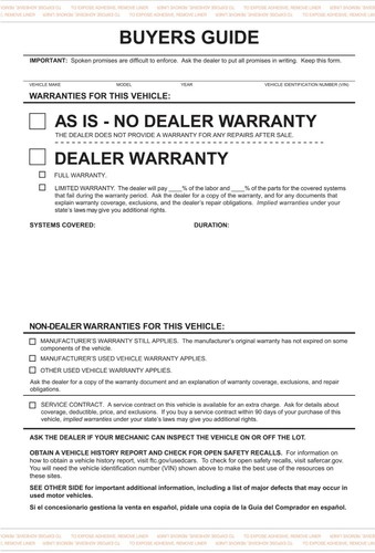 Buyers Guide Forms As-Is Federal Buyers Guide As Is No Warranty Form ...