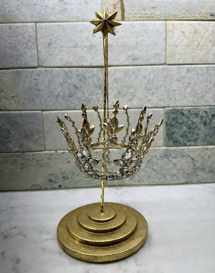 Rhinestone Jeweled And Beaded Gold Openwork Crown Christmas Ornament 5 ...