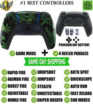 Green Weed Leaf Pro V4 Modded+4 Paddles Silent Modz Wireless Controller ...
