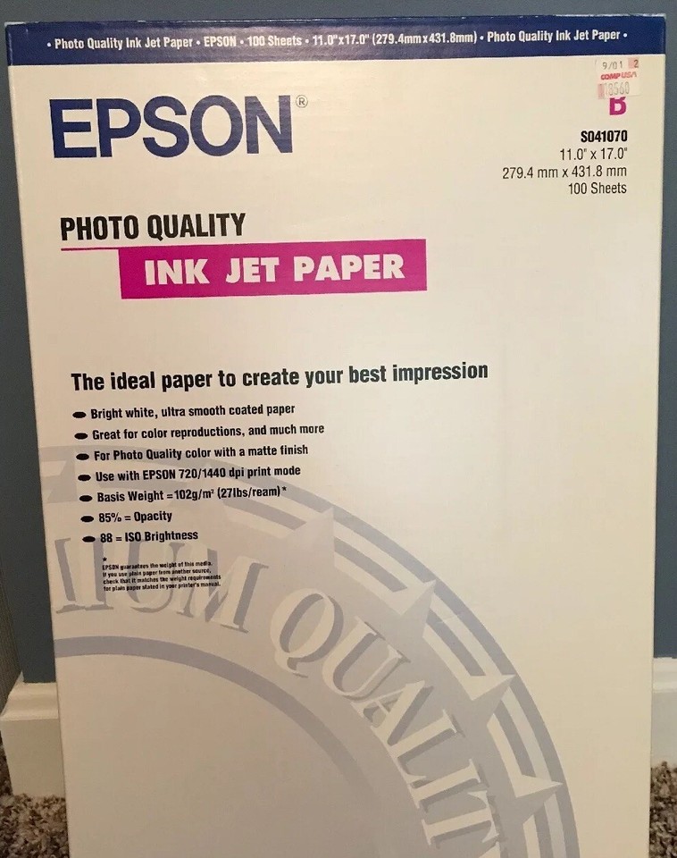 Epson Photo Quality Ink Jet Paper 11.0” X 17.0” 100 Sheets Brand New | eBay