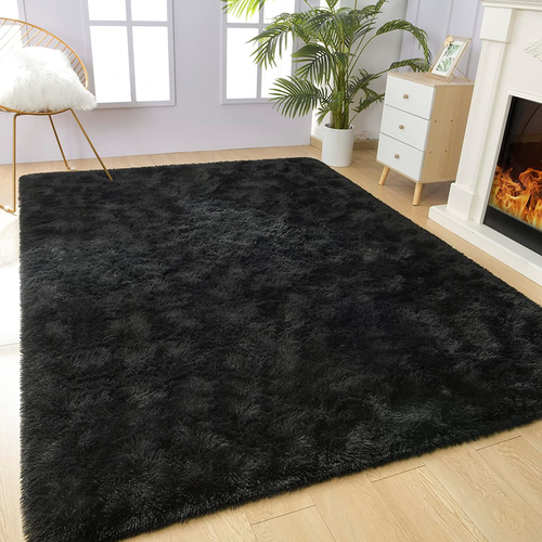 Large Fluffy Rug for Bedroom, 5X8 Shaggy Black Shag Area Rug for Living ...