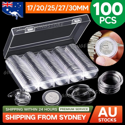 100PCS Australian Coin Collection Cases Capsules Holder Round Storage ...