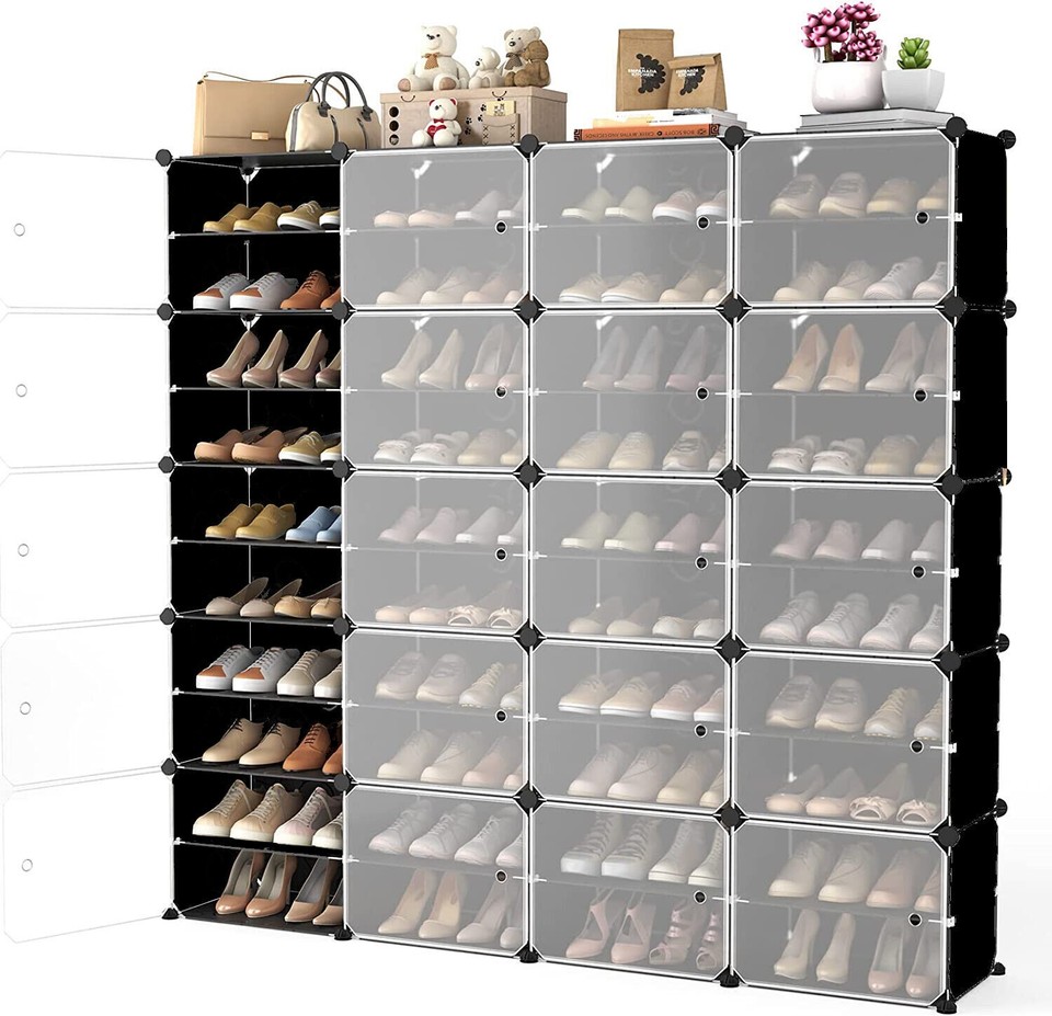 20 Cube Stackable Storage Organizer Shoes Clothes Shelf Sneakers Rack ...