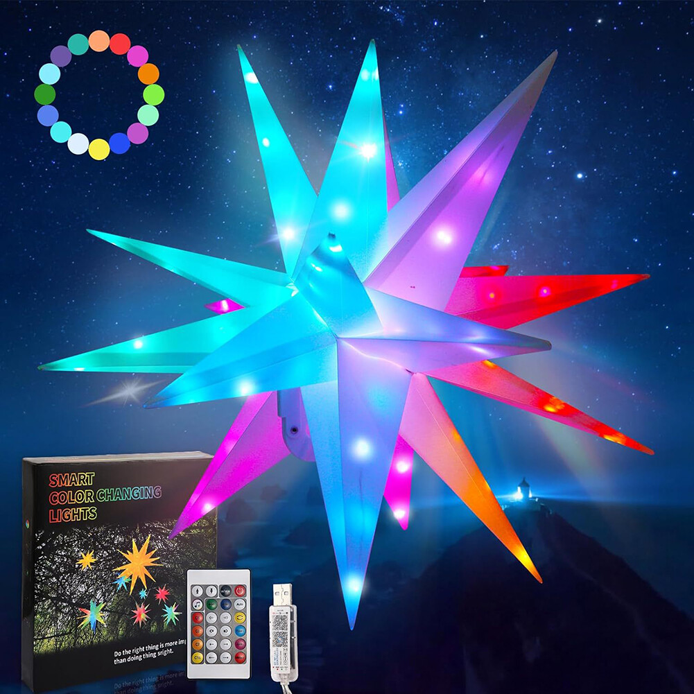 LED Christmas Star Tree Topper APP Remote Control 3D Star Treetop (25CM ...