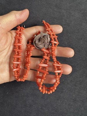 Victorian Nature Corals 800 Silver Necklace W/Lava Cameo,Lobster Clasp ...