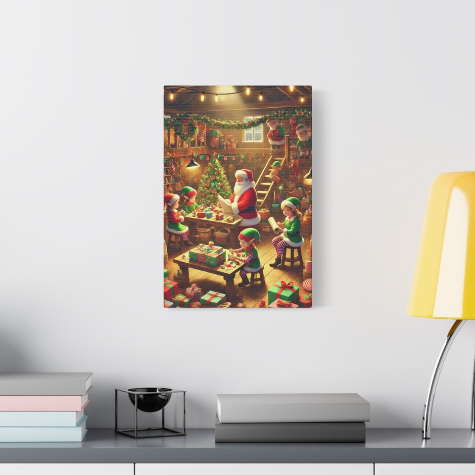 Santa’s Workshop Canvas Wall Art Christmas Eve Cozy Santa & Elves ...