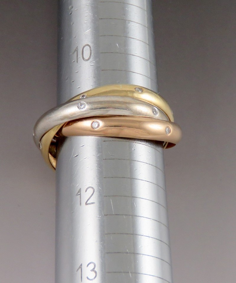 Cartier 18K White Yellow Rose Gold 18 Diamonds Trinity Rolling Band ...