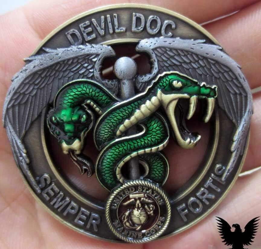 US Navy Corpsman Blue Green Flip CHALLENGE COIN - USMC Devil Dog ...