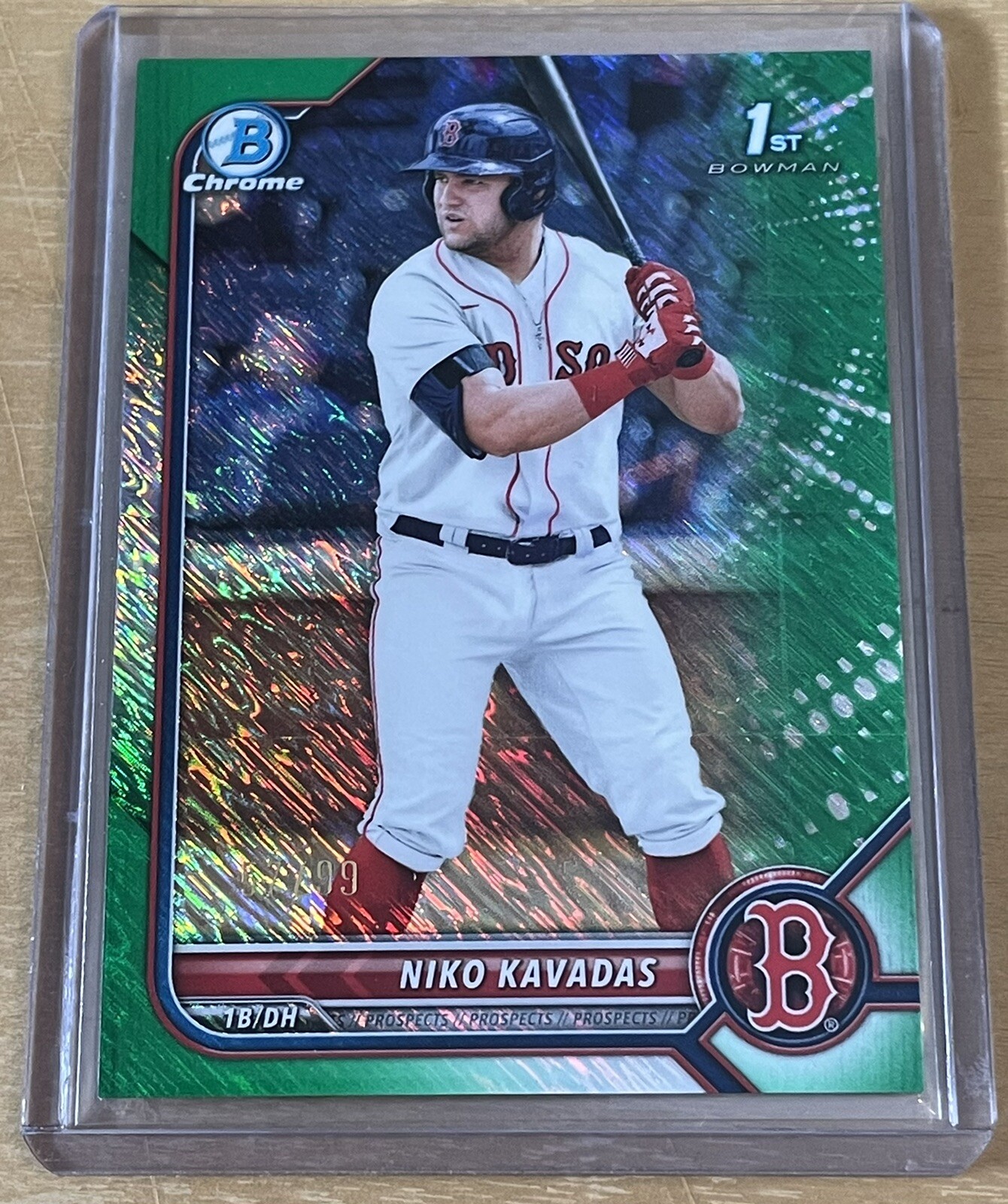 2022 BOWMAN CHROME NIKO KAVADAS GREEN Shimmer 1st RC SP#99 RED SOX #BCP ...