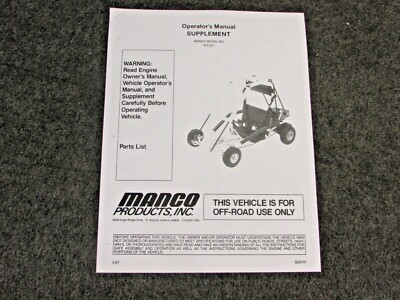 MANCO MODEL 415-271 GO KART PARTS LIST OPERATORS MANUAL CART | eBay