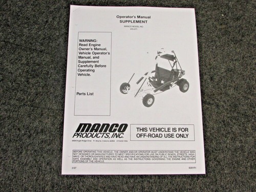 MANCO MODEL 415-271 GO KART PARTS LIST OPERATORS MANUAL CART | eBay
