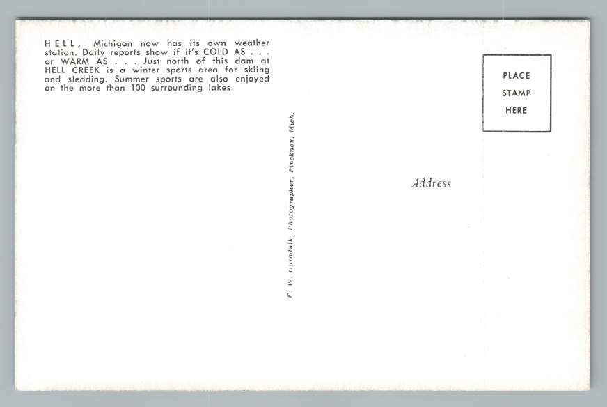 "Winter Wonderland" HELL Michigan~Funny Vintage PC Livingston County ...