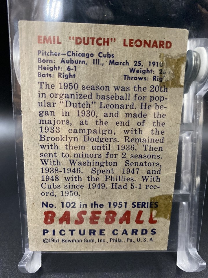 1951 Bowman Baseball #102 Emil “Dutch” Leonard | eBay