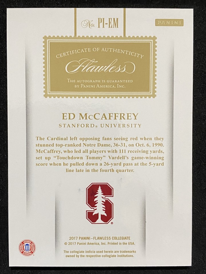 2017 Panini Flawless Collegiate Ed McCaffrey Premium Ink Auto Silver ...