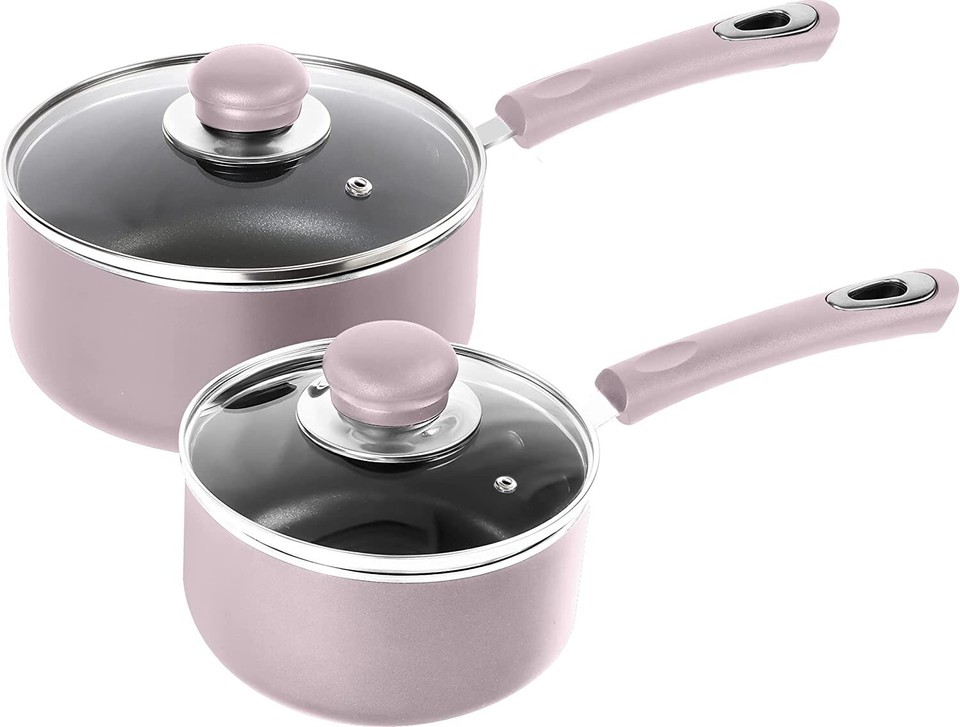 Nonstick Cookware Saucepan Set 1 Quart and 2 Quart with Glass Lid ...