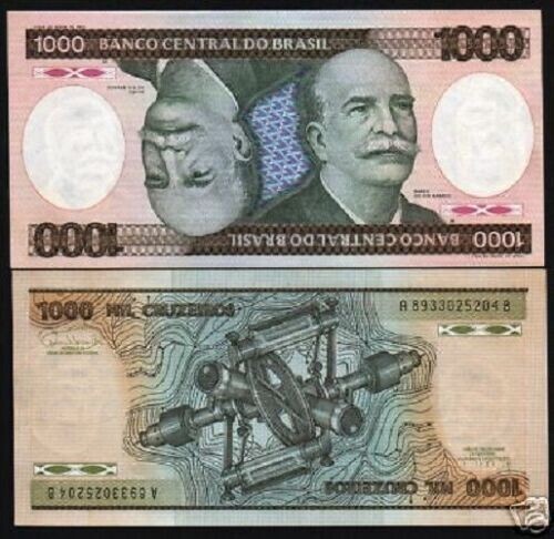 Brazil 1000 CRUZEIROS P-201 1981 Brazilian Portrait Upside Down UNC ...
