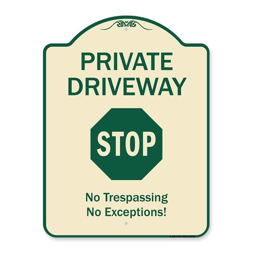 Designer Series Sign - Private Driveway, Stop | Tan & Green 18" X 24 ...