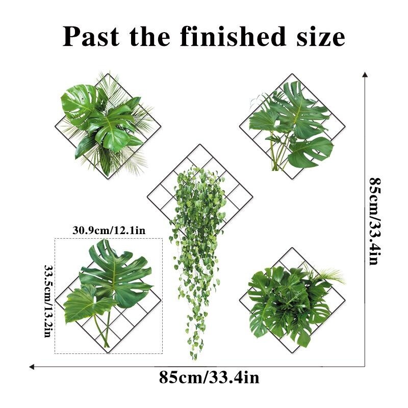 3D Vivid Green Plants Grid Wall Decal Green Leaves Wall Sticker Home ...