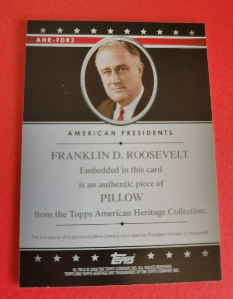 PRESIDENT FRANKLIN D. ROOSEVELT USED PILLOW RELIC CARD 2009 TOPPS ...