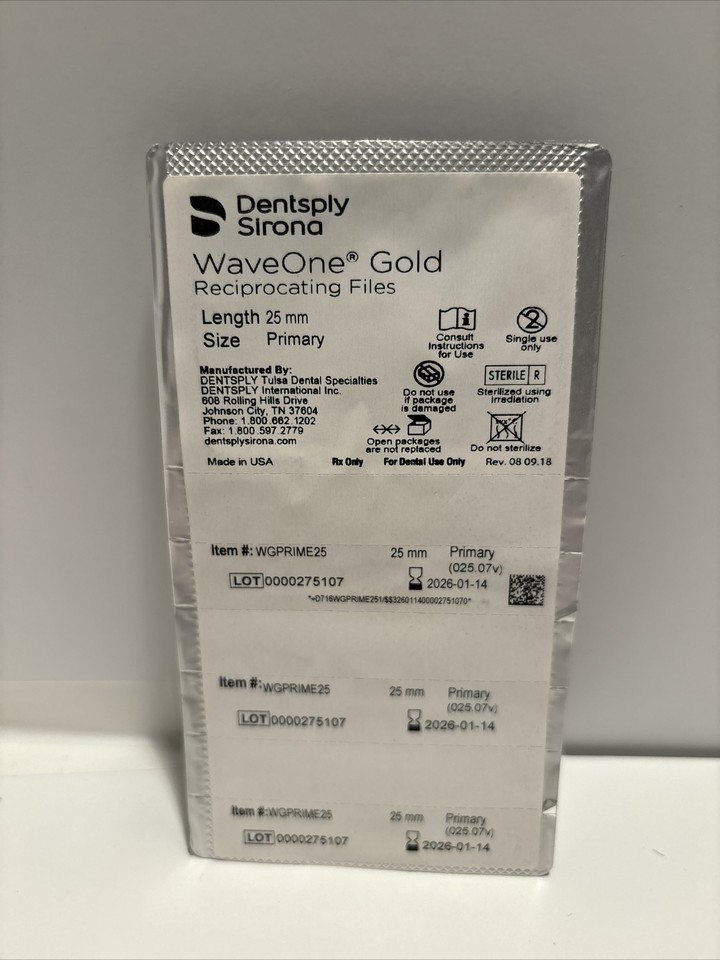 Waveone 25mm (025.07) Gold Dentsply Sirona Reciprocating Files 3ct Pack ...