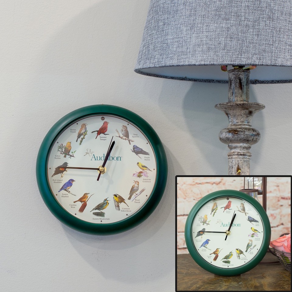 Audubon Singing Bird Wall Clock 8 Inch Desk Clock with Bird Sounds ...