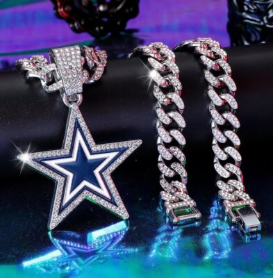 DALLAS COWBOYS Silver CZ Chain Fan Jewelry Bling Hip Hop Pendant And 24 ...
