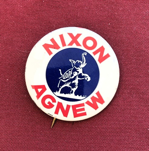 1968 NIXON AGNEW POLITICAL PIN 2" MARKED BASTIAN BROS. REPUBLICAN ...