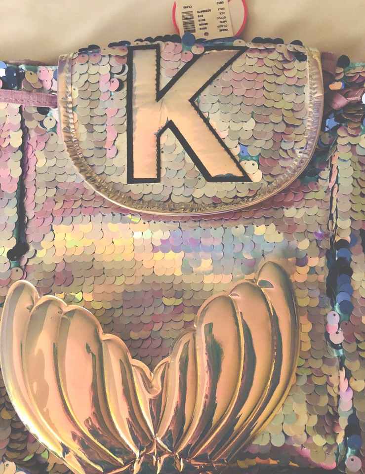 Justice Mermaid Flip Sequin Mini Rucksack Backpack Initial K New With ...