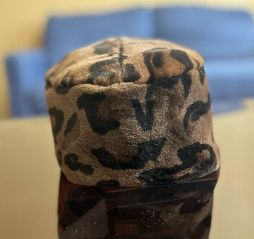 Leopard Print Sheared Mink Fur Pillbox Hat Size L Silk Satin | eBay