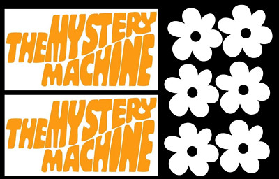 The Mystery Machine 2 PK 6" Orange Vinyl Decals & Six 2" White Hippie ...